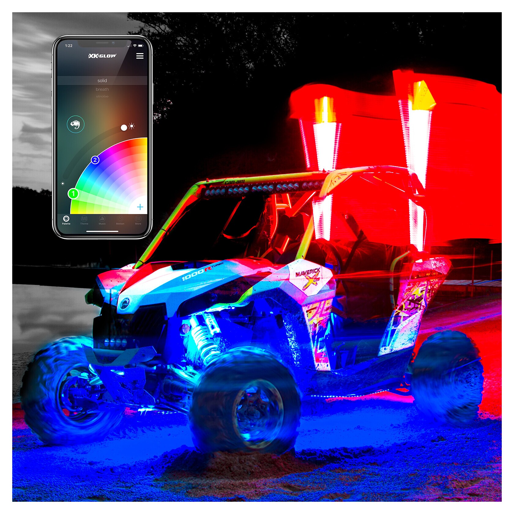 XKGlow 2nd Gen 2-Piece 48" Whip Kit with XKCHROME Controller - RevZilla