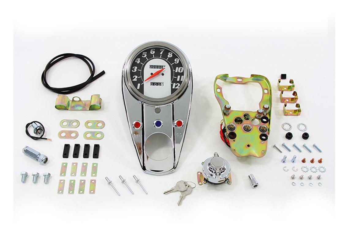 V-Twin 3 Light Dash Panel Kit With 1:1 Ratio Speedometer For Harley ...